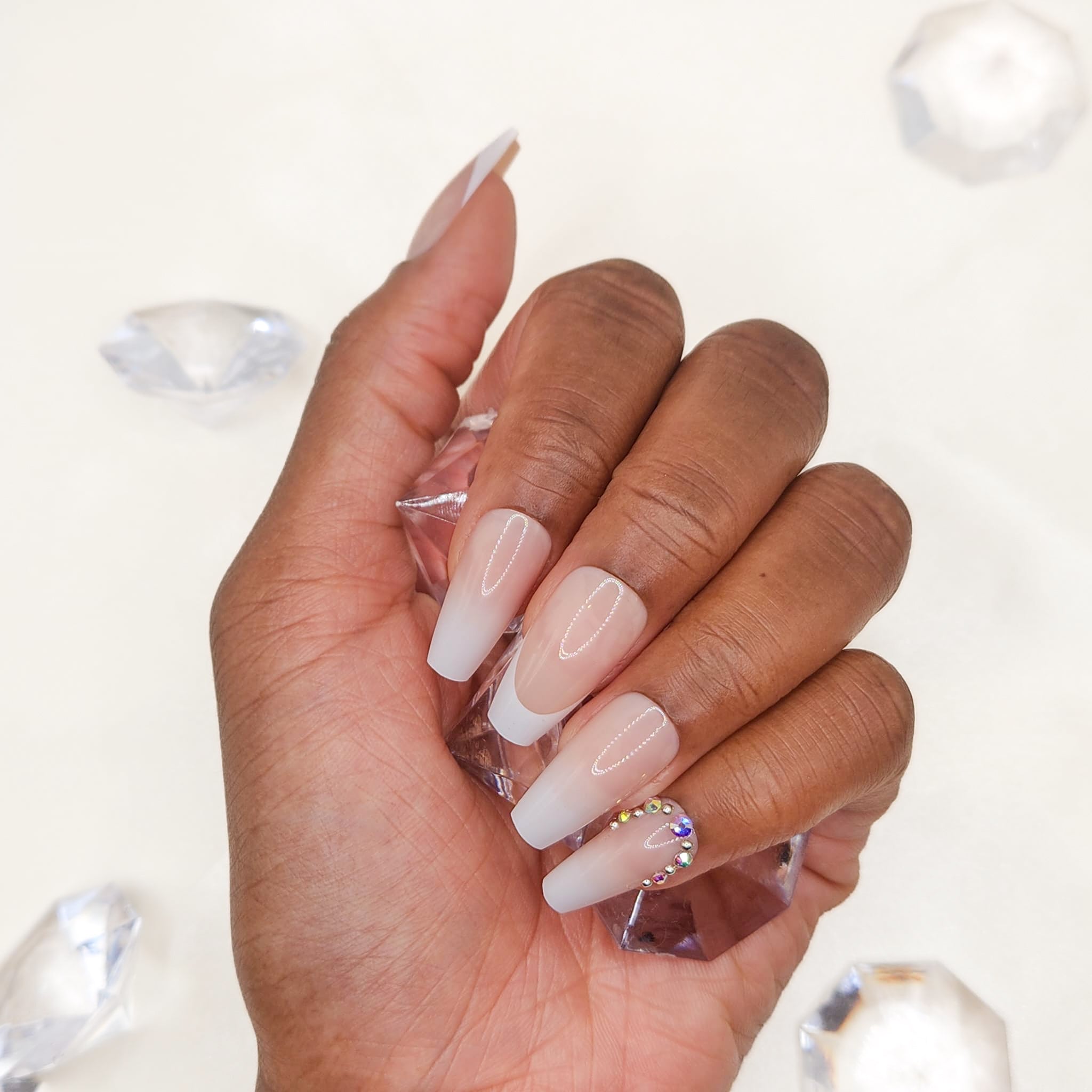 Miss Frenchie | French Tip Press-On Nails With Crystals – Daringly Posh