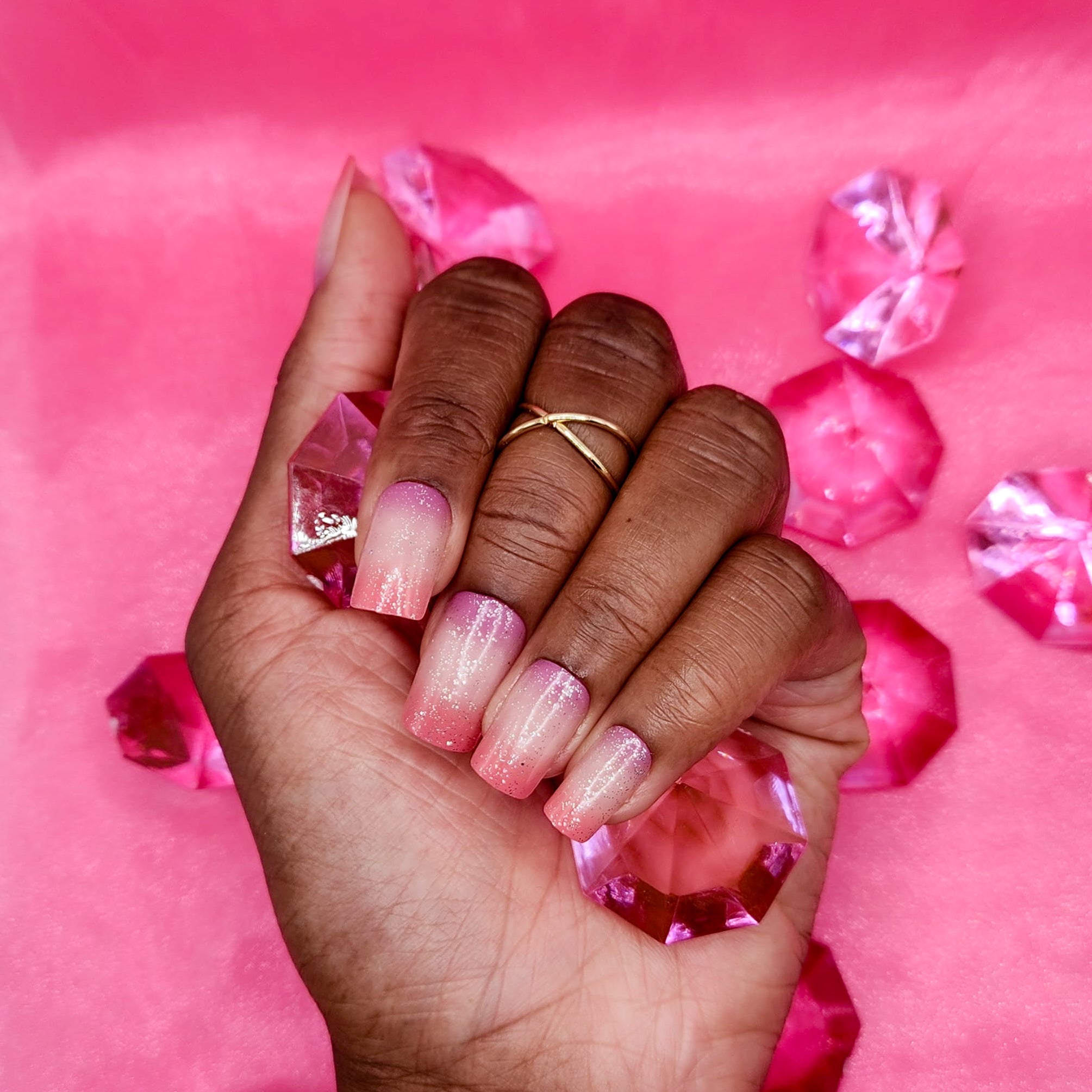 Pink Sunset | Pink & Purple Glittery Ombre Press-On Nails – Daringly Posh